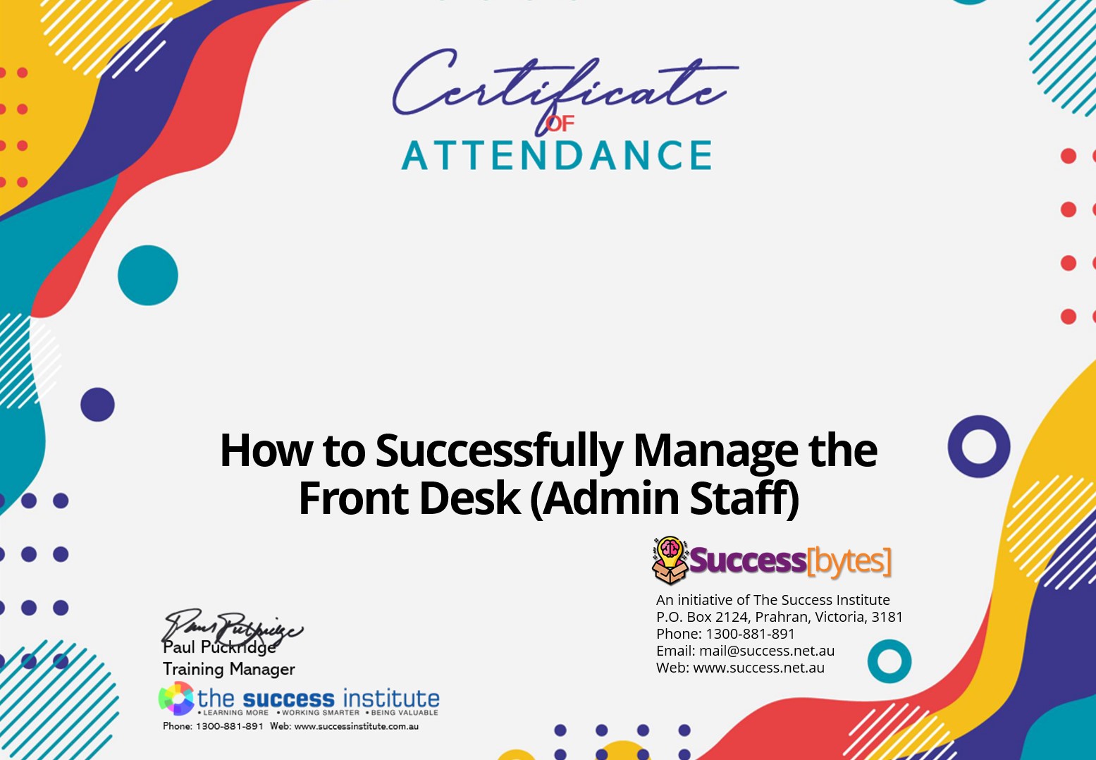 SuccessBytes Certificate: How to Successfully Manage the Front Desk ...